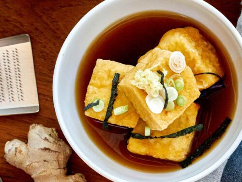 Agedashi Tofu With Fish And Seaweed Flake