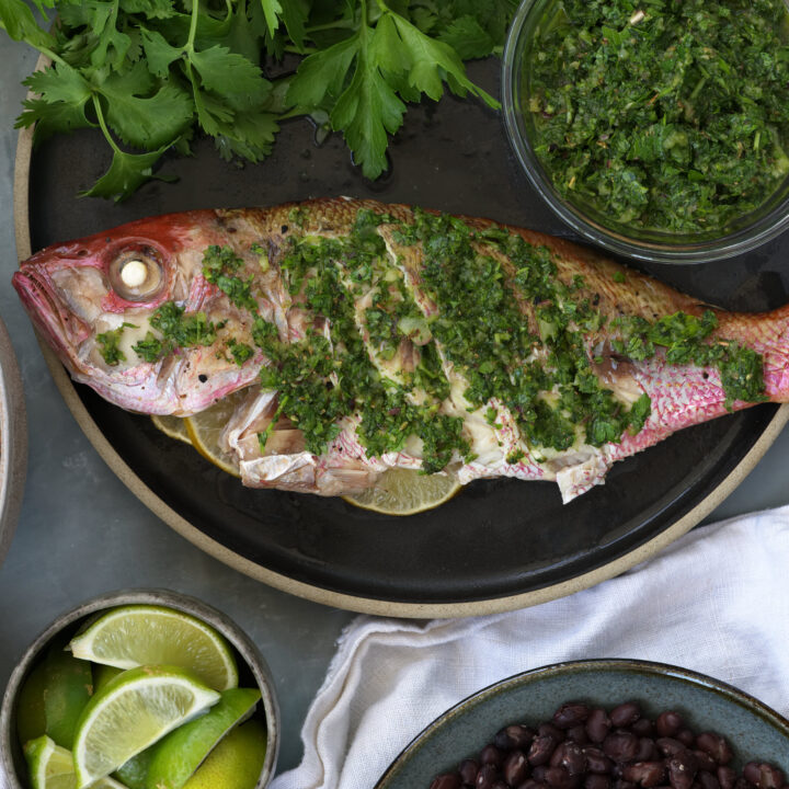 Whole Roasted Snapper with Chimichurri, and Spanish Rice - Proportional ...