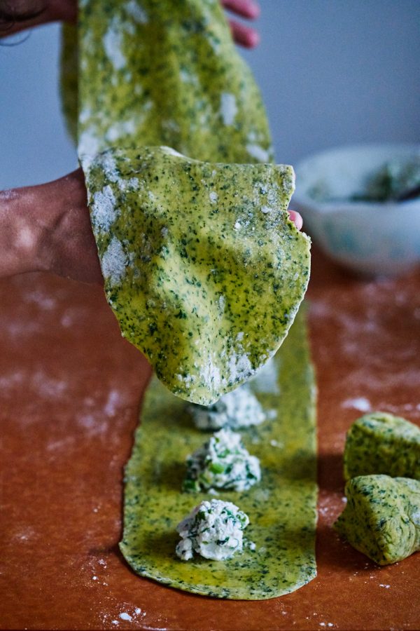 Broccoli Rabe Ravioli with Broccoli Rabe Pesto - Proportional Plate