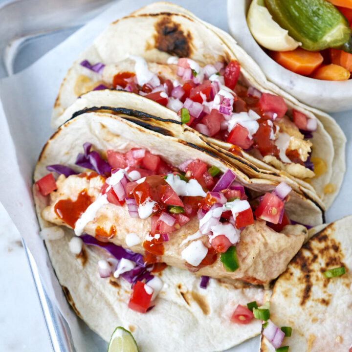 Salmon Fish Tacos (Baja-Style) - Proportional Plate