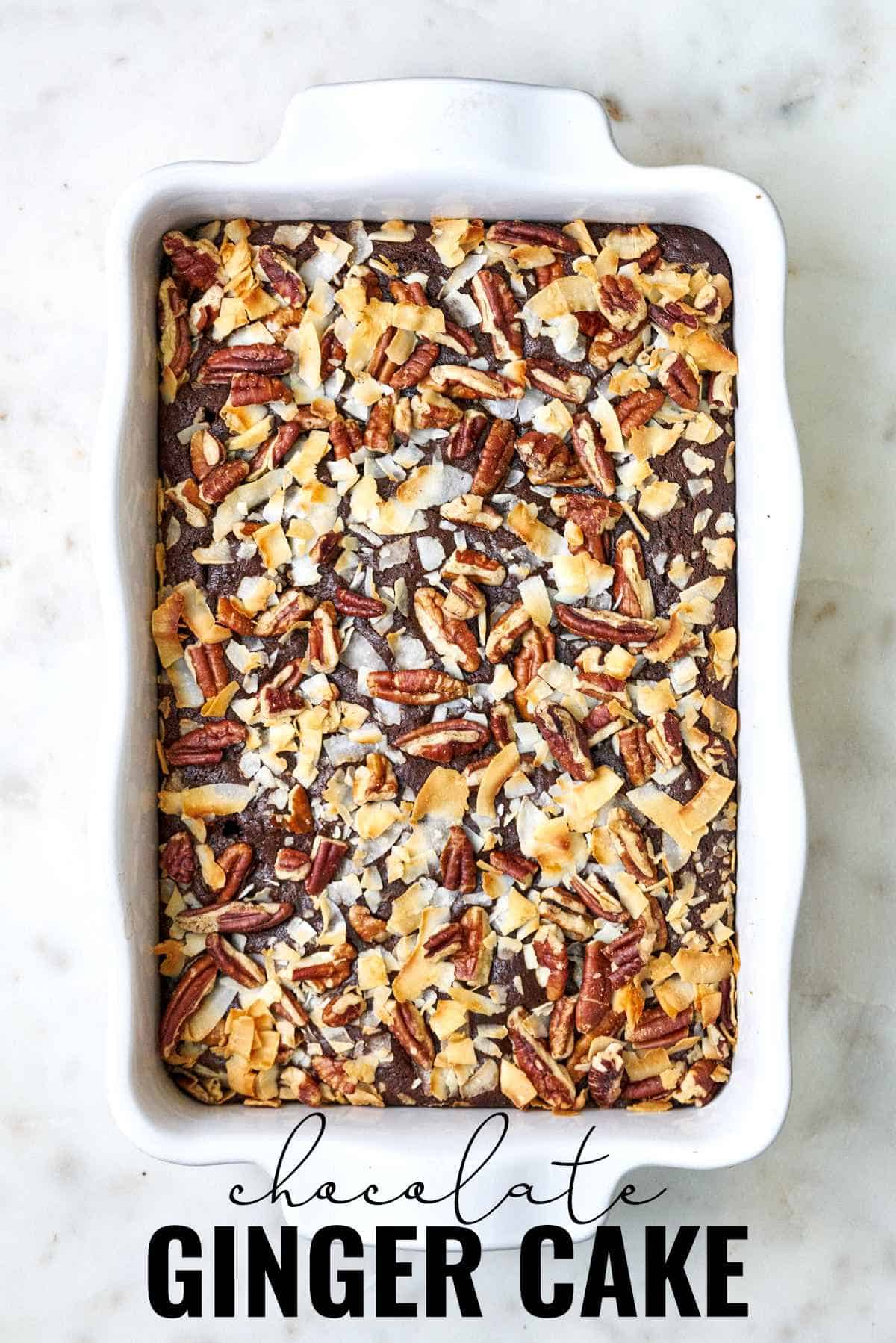 Chocolate Ginger Cake with Coconut & Pecans - Proportional Plate