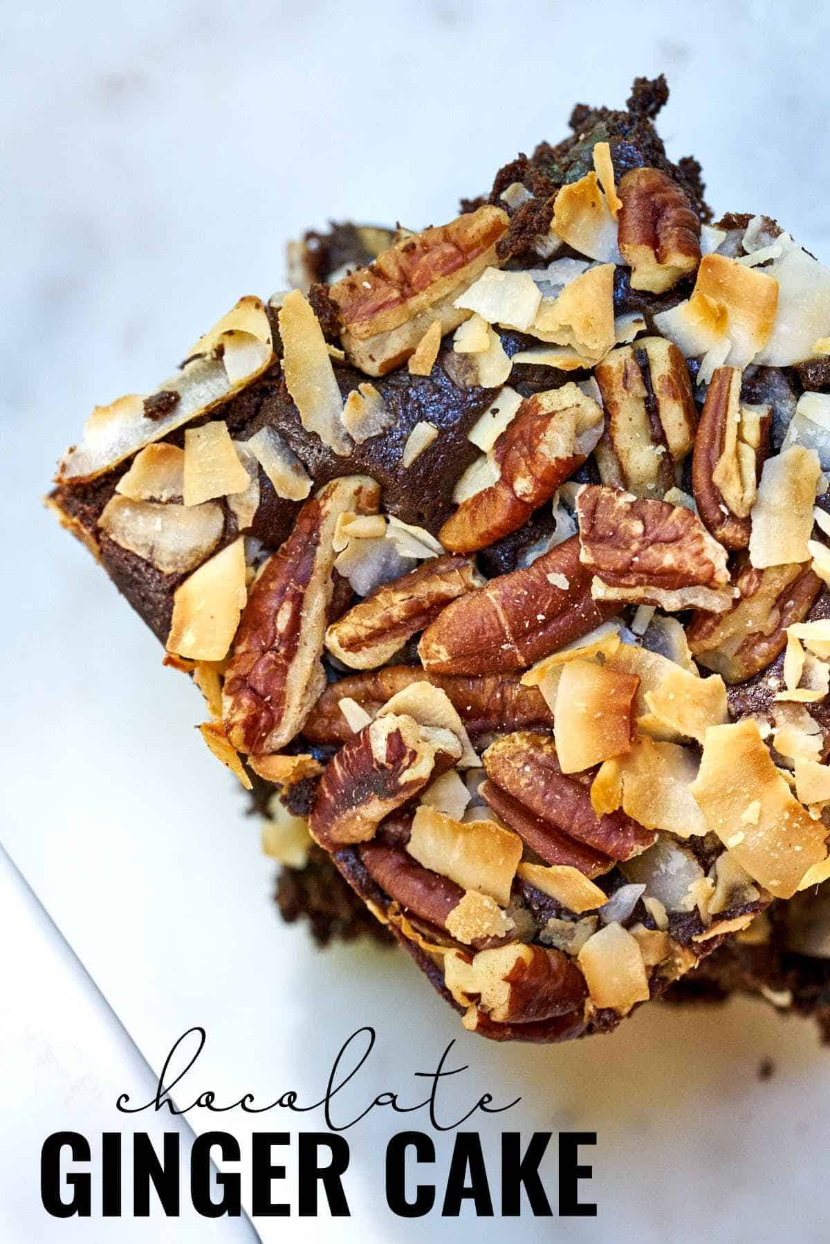 Chocolate Ginger Cake with Coconut & Pecans - Proportional Plate