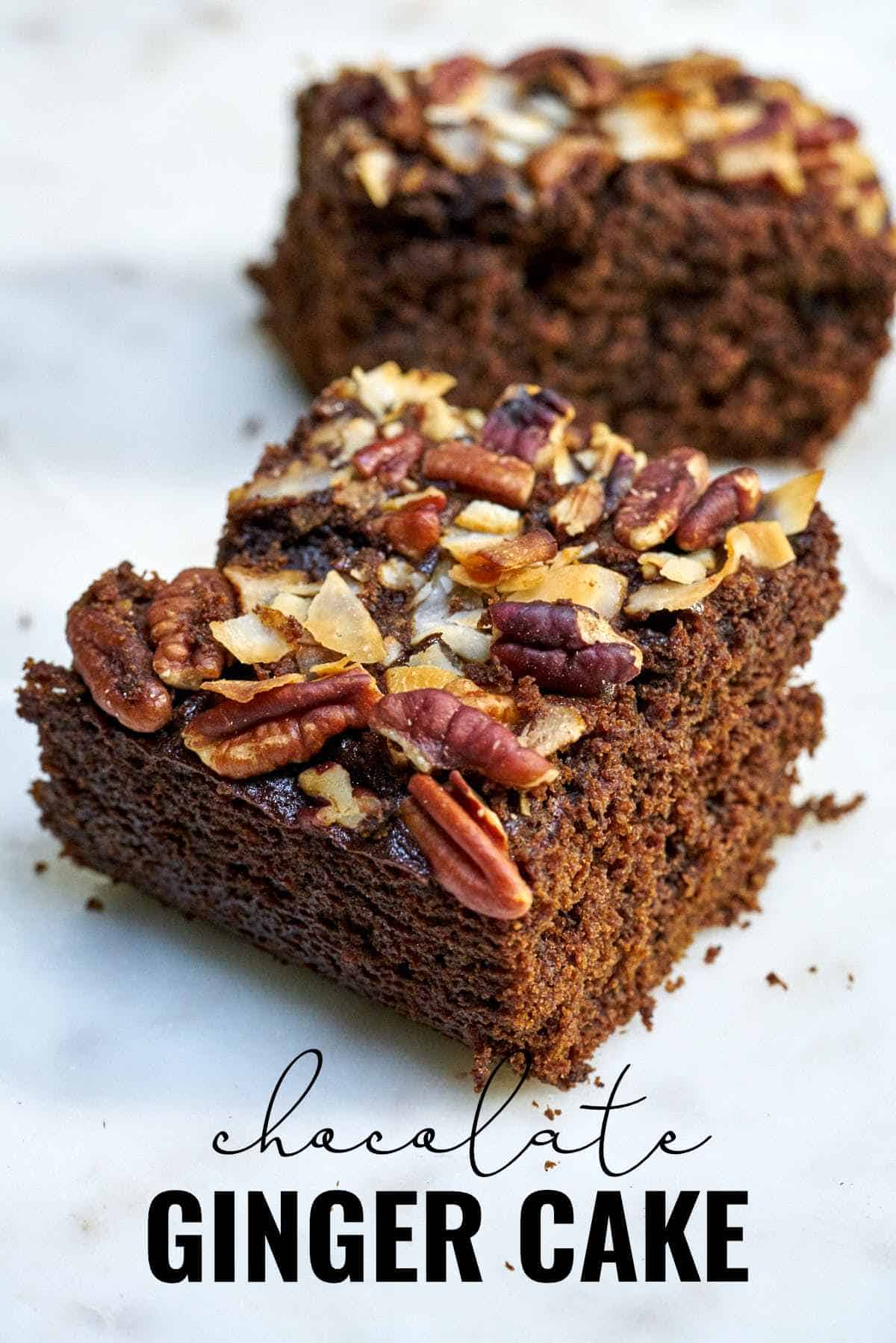 Chocolate Ginger Cake with Coconut & Pecans - Proportional Plate