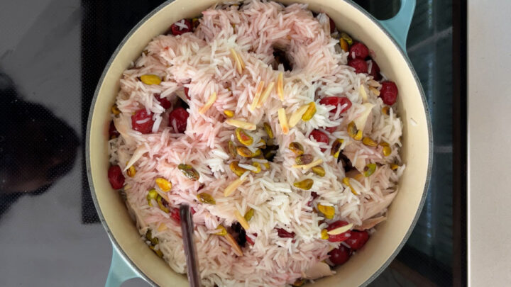 Albaloo Polo, Sour Cherry Rice with Chicken - Proportional Plate