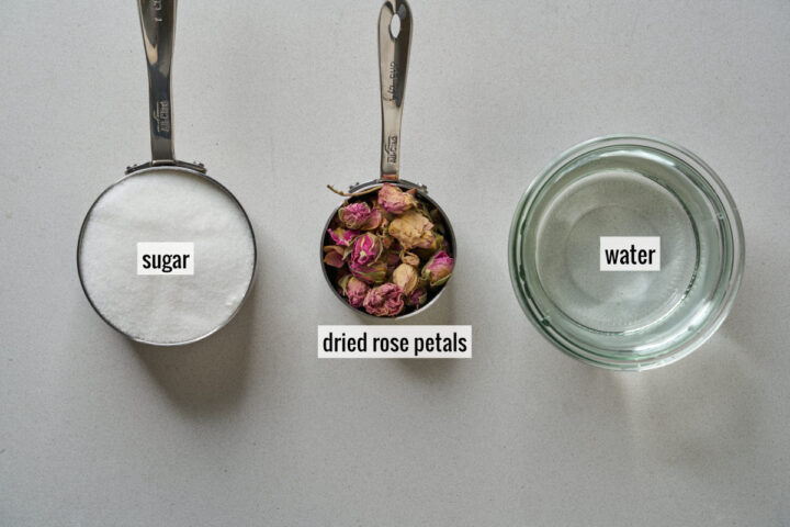 Rose Simple Syrup with Dried Rose Petals or Rose Water - Proportional Plate