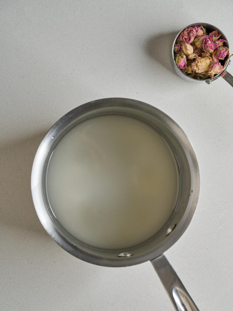 Rose Simple Syrup with Dried Rose Petals or Rose Water - Proportional Plate