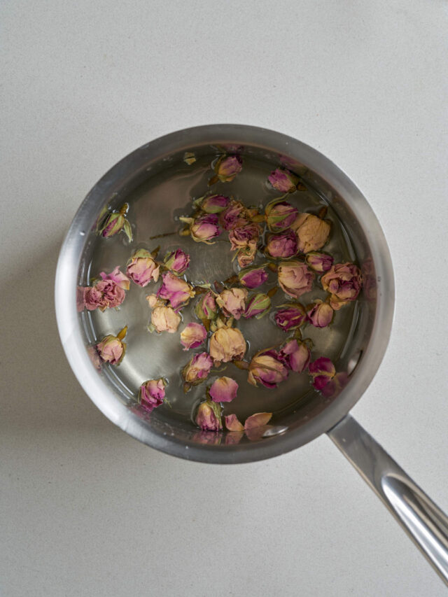 Rose Simple Syrup with Dried Rose Petals or Rose Water - Proportional Plate