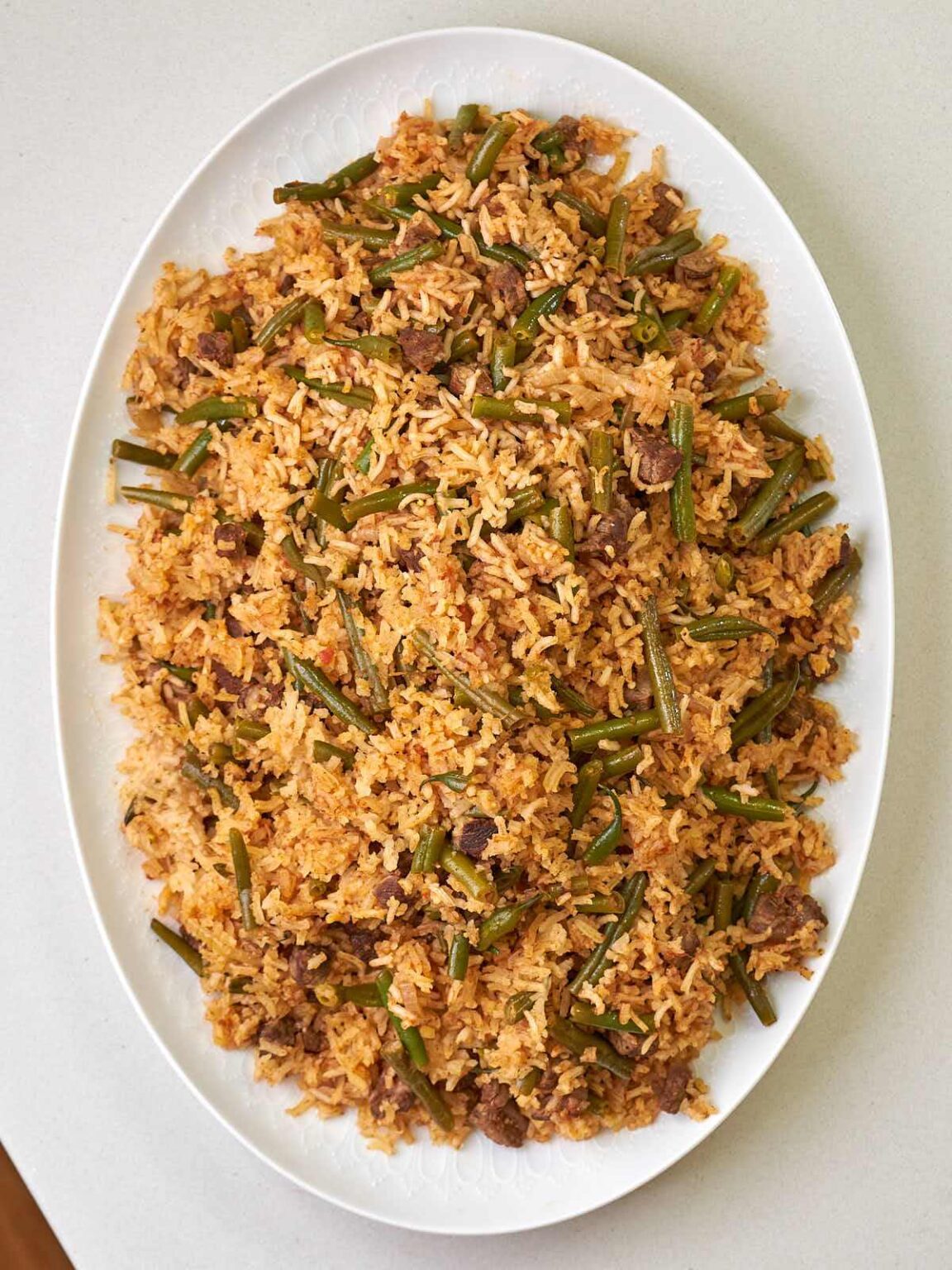 Lubia Polo - Persian Green Bean and Tomato Rice with Cubed Steak
