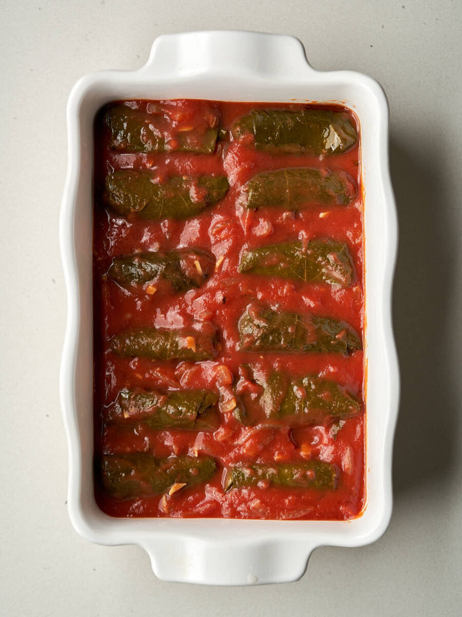 Baked Dolmas in Tomato Sauce - Proportional Plate