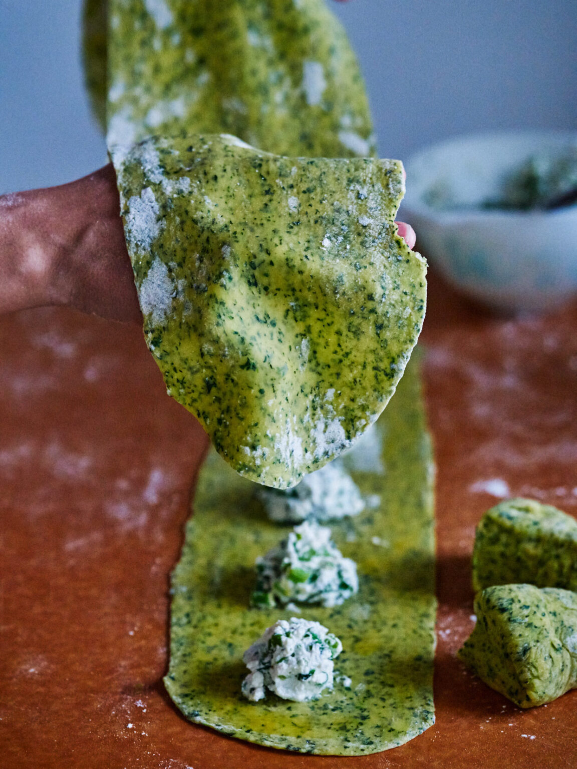Broccoli Rabe Ravioli with Broccoli Rabe Pesto - Proportional Plate